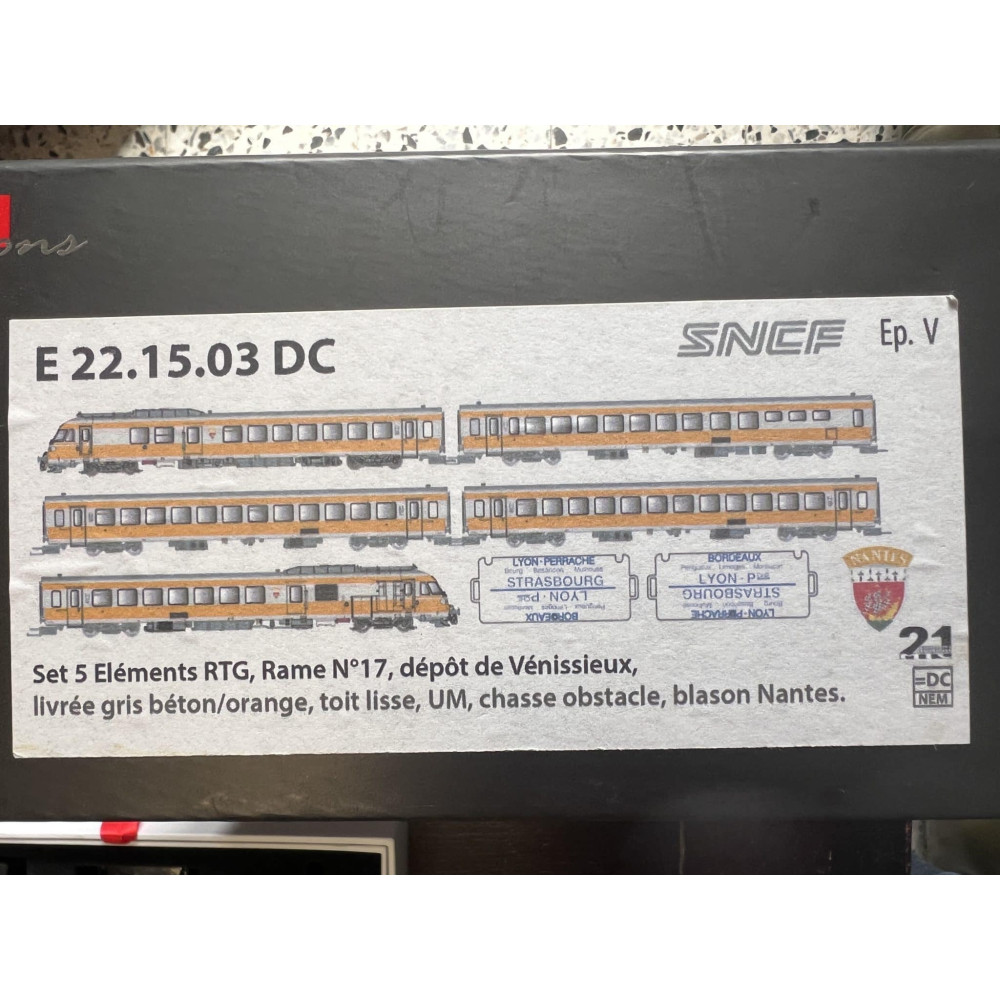 EPM E.22.15.03 DC coffret rame RTG 5 éléments, Ep V, SNCF - H0
